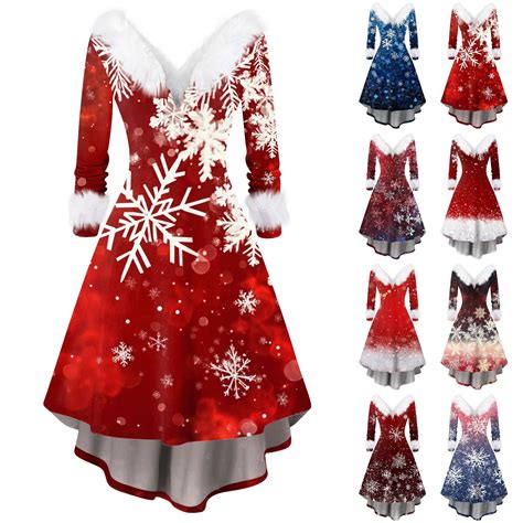 Christmas Dresses For Women Womens Fashion V Neck Casual Slim