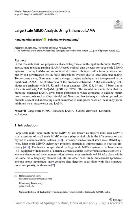 Large Scale Mimo Analysis Using Enhanced Lama Request Pdf