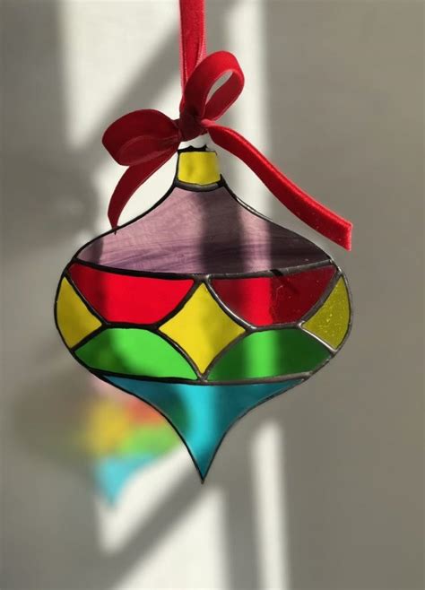 Stained Glass Christmas Ornament Festive Multicolor Suncatcher Etsy