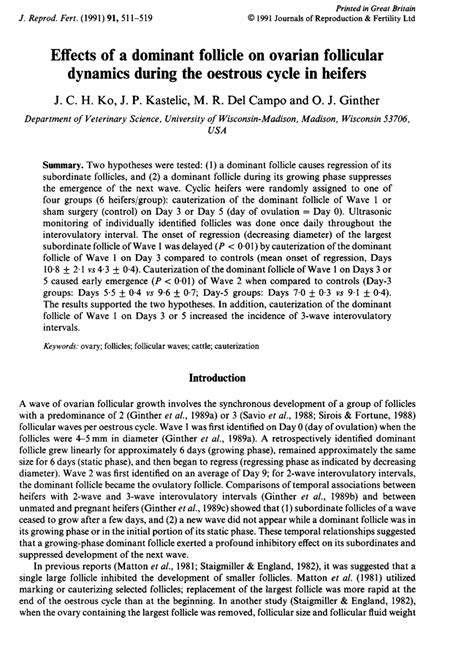 Pdf Effects Of A Dominant Follicle On Ovarian Follicular Dynamics During The Estrous Cycle In