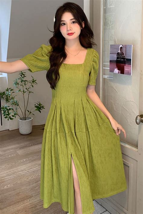 에이프릴나인 카빌라 데일리 스퀘어넥 트임 롱원피스 화이트그린옐로우