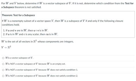 Solved For W And V Below Determine If W Is A Vector