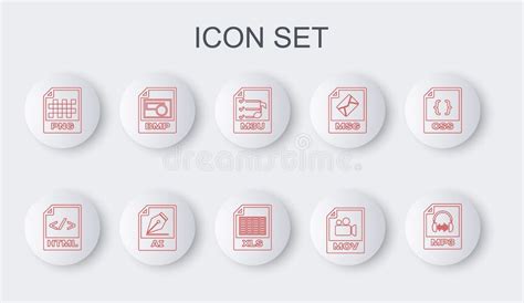 Set Line Mp3 File Document Html M3u Mov Png Bmp Ai And Xls Icon Vector Stock Vector