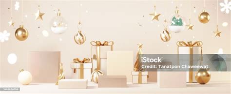 최소한의 새해 이벤트 테마의 연단 무대 플랫폼이 있는 크리스마스 배경 제품 디스플레이 모의 배너에 대 한 메리 크리스마스 장면입니다 크리스마스 겨울 장면의 빈 스탠드 받침대