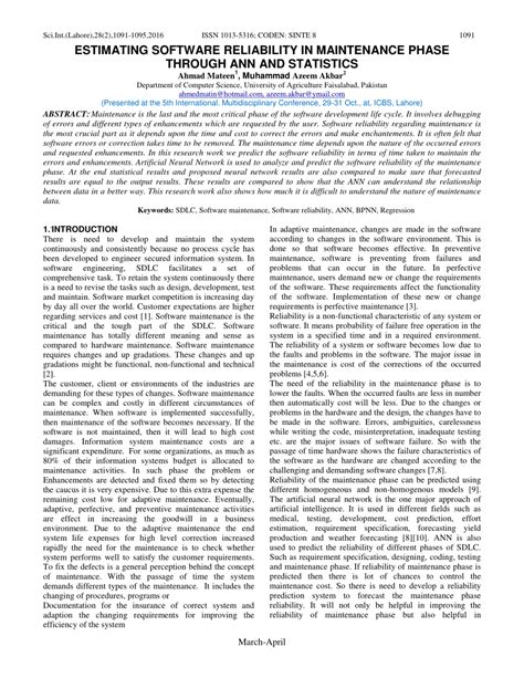pdf estimating software reliability in maintenance phase through ann