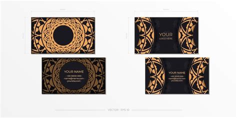 텍스트 및 추상 패턴에 대 한 장소를 가진 주황색 장신구 벡터 명함 준비와 함께 검은 색 명함의 인쇄 디자인을 위한 템플릿 프리미엄 벡터