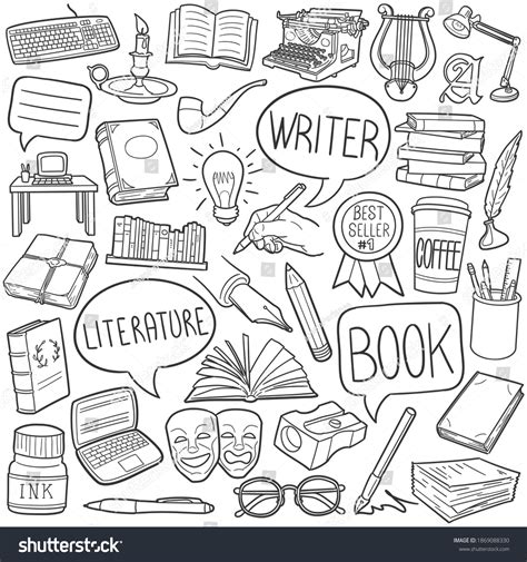 Writer Doodle Icon Set Literature Vector Stock Vector Royalty Free
