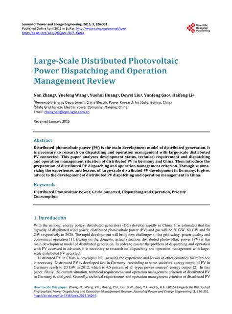 Pdf Large Scale Distributed Photovoltaic Power Dispatching And Operation Management Review