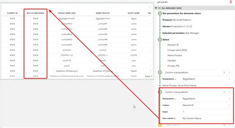 dashboard rename column dataminer dojo