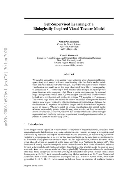Pdf Self Supervised Learning Of A Biologically Inspired Visual Texture Model