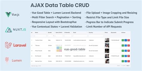 AJAX Data Table CRUD With Vue Js And Lumen Laravel By Variancode Codester