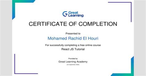 react js tutorial course completion certificate for mohamed rachid el houri mohamed rachid el