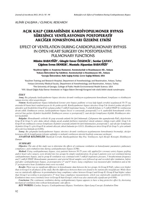 Pdf Effect Of Ventilation During Cardiopulmonary Bypass In Open Heart Surgery On Postoperative
