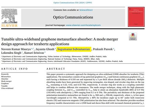 I Am Very Pleased To Share That Our Paper Got Published In Optics Communications Sci With 24