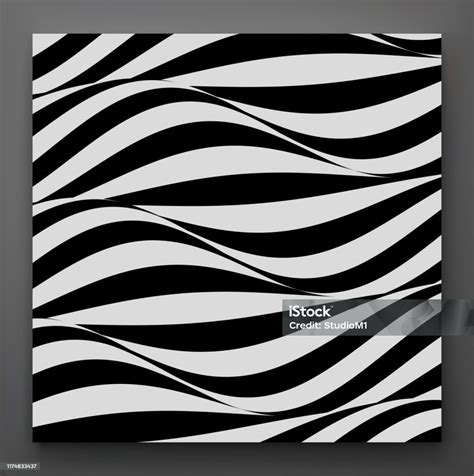 흑백 디자인 착시 패턴 추상 3d 기하학적 배경입니다 벡터 그림입니다 왜곡된 이미지에 대한 스톡 벡터 아트 및 기타 이미지 왜곡된 이미지 줄무늬 패턴 Istock