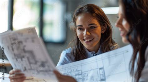 Women In Planning Engineering And Construction Meetings With Blueprints Floor Plan