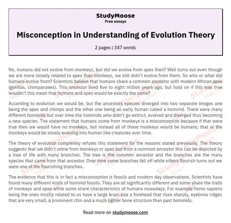 Misconception In Understanding Of Evolution Theory Free Essay Example