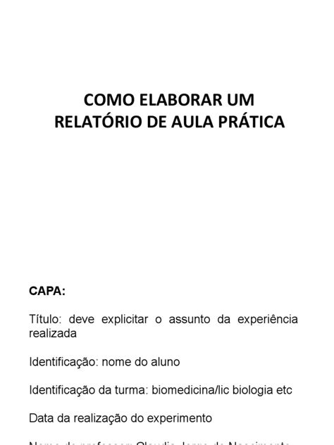 5 Como Elaborar Um Relatorio De Aula Pratica Pdf Science