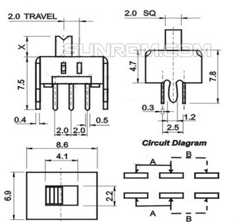 Slide Switch Vertical DPDT P Sunrom Electronics