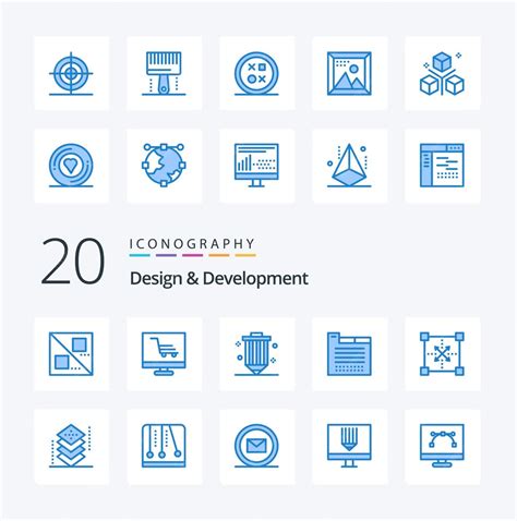 Free Vector 20 Design Development Blue Color Icon Pack Like Design