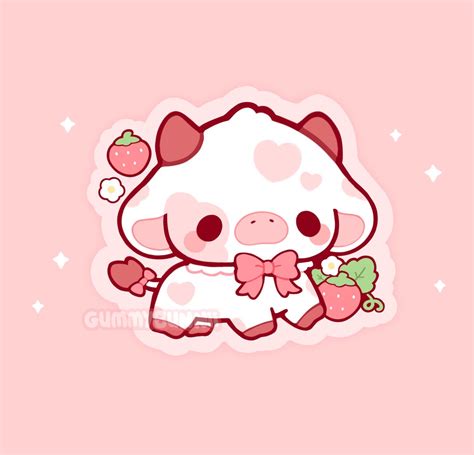 Strawberry Cow Matte Vinyl Sticker Cute Cow And Strawberry Sticker For