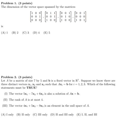 Solved Problem Points The Dimension Of The Vector Chegg