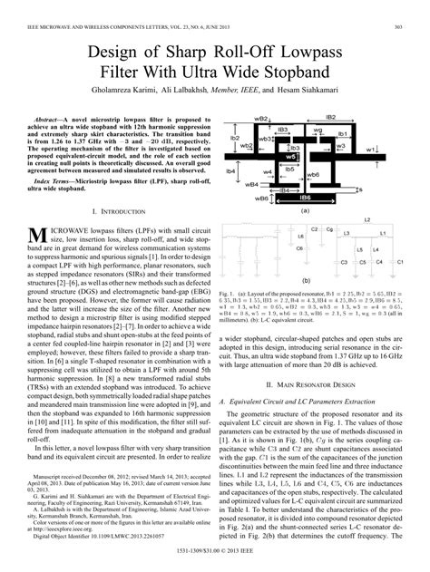 Pdf Design Of Sharp Roll Off Lowpass Filter With Ultra Wide Stopband
