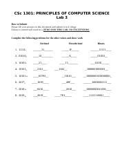 Cs Lab Docx CSc PRINCIPLES OF COMPUTER SCIENCE Lab How To Submit Please Fill Your