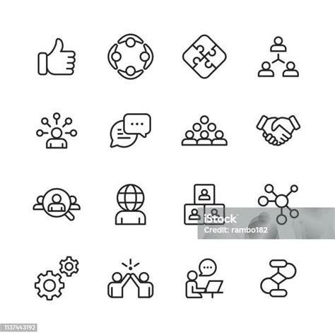 팀워크 라인 아이콘입니다 편집 가능한 스트로크 완벽 한 픽셀 모바일 및 웹에 적합 합니다 같은 버튼 협력 악수 인적 자원 문자 메시지와 같은 아이콘이 포함 되어 있습니다