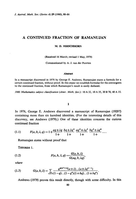 Pdf A Continued Fraction Of Ramanujan