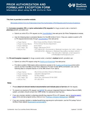 Fillable Online MN Uniform Form For Medical Drug PA Request And Formulary Exceptions Forms And