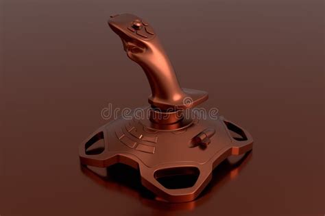 Realistic Joystick For Flight Simulator With Copper Chrome Texture On Dark Stock Illustration