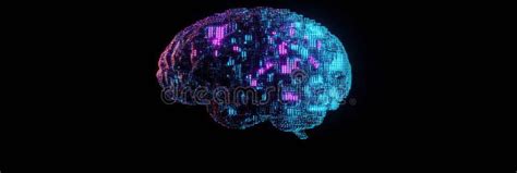 a digital brain constructed from luminous grids and binary code