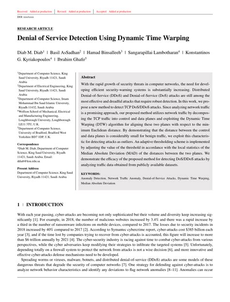 Pdf Denial Of Service Detection Using Dynamic Time Warping