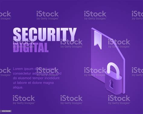 디지털 개념 보안입니다 벡터 일러스트 레이 션 아이소메트릭 디지털 문서 그리고 자물쇠입니다 방문 페이지의 온라인 감시 3차원