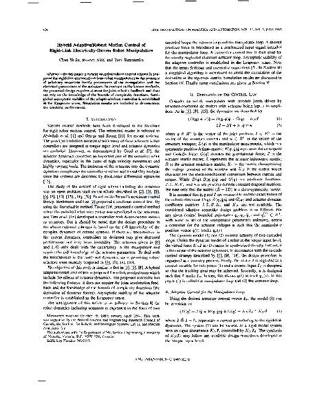 Pdf Redesign Of Hybrid Adaptiverobust Motion Control Of Rigid Link Electrically Driven Robot