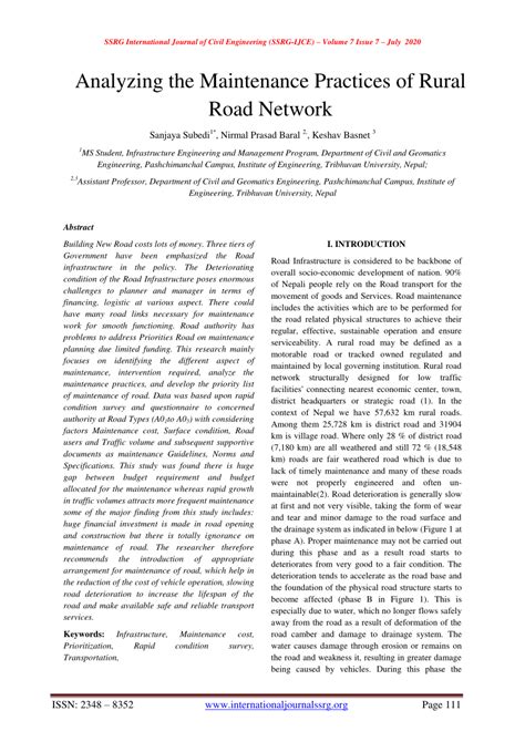 Pdf Analyzing The Maintenance Practices Of Rural Road Network