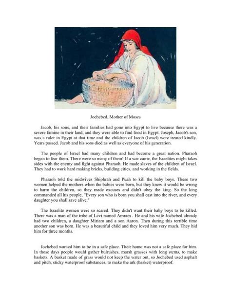 Jochebed Mother Of Moses Jacob His Sons And Garden Of Praise