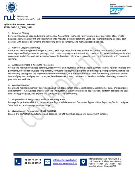 Sap Fi S4 Hana Syllabus Pdf Payments Debits And Credits