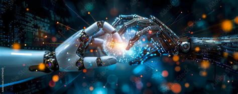 Human Robot Synergy Metallic Robotic Arm Connecting With Hand Over Big