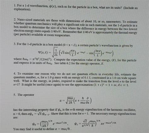 Solved 1 For A 1 D Wavefunction Yx Such As For The