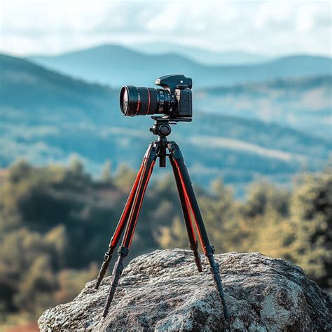 Professional Tripod With The Camera On The Rock While Taking Photos