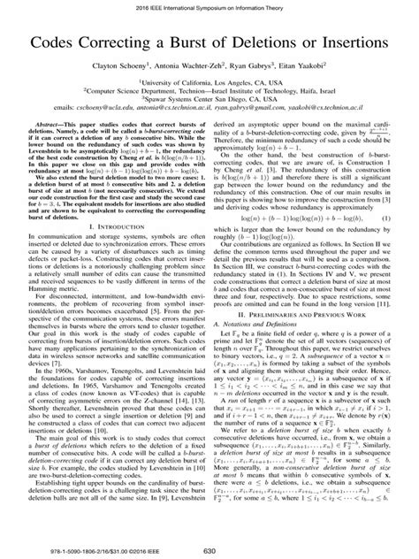 codes correcting a burst of deletions or insertions pdf encodings