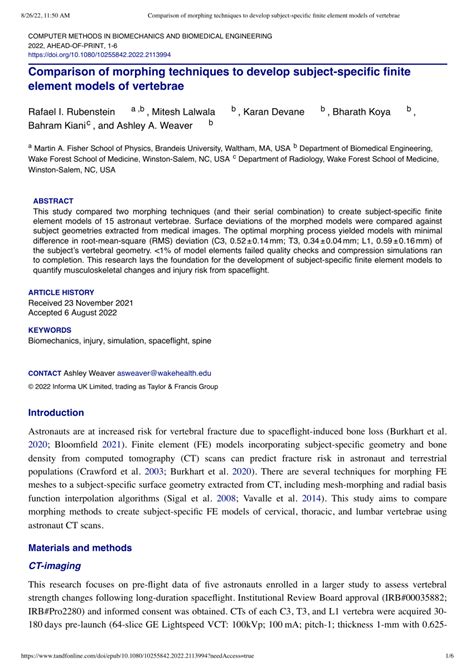 Pdf Comparison Of Morphing Techniques To Develop Subject Specific