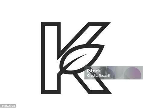 잎이있는 줄 문자 K 알파벳 에코 로고 자연과 환경 디자인 요소 0명에 대한 스톡 벡터 아트 및 기타 이미지 0명 개념