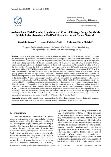 Pdf An Intelligent Path Planning Algorithm And Control Strategy