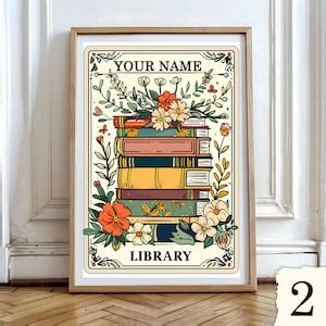 Custom Library Name Art Bookshelf Artwork Sign Personalized Name