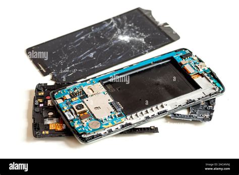 Old Broken Phone That Cannot Be Repaired Isolated On White Background