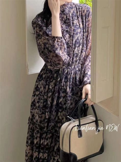 여성 가을원피스 베리플라워 하프넥 쉬폰원피스 퍼플