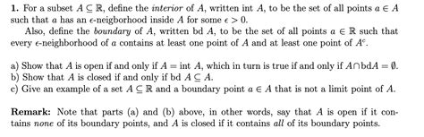 Solved For A Subset A CR Define The Interior Of A Chegg Com